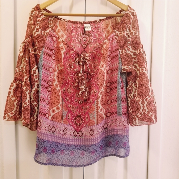 Bila | Tops | Boho Bell Sleeve Colorful Blouse By Bila | Poshmark